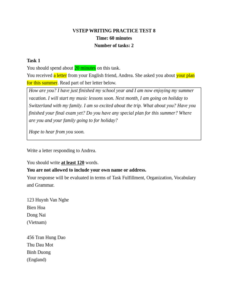 Writing Test 8_Guidelines | PDF | Public Transport | Transport