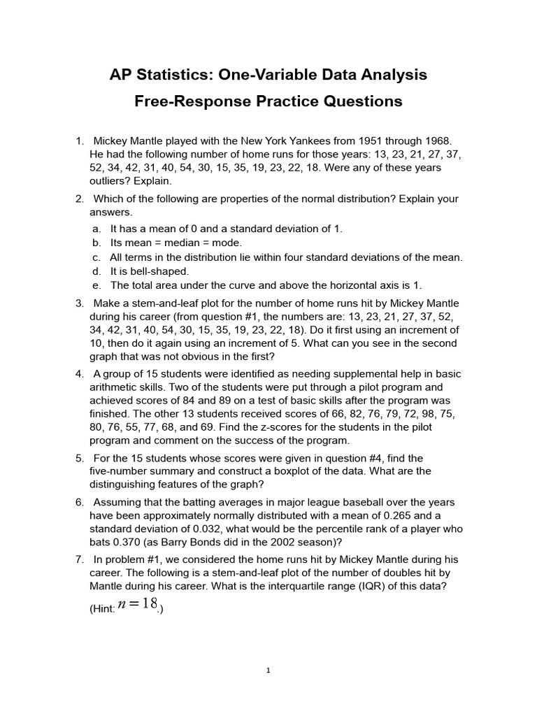 AP Statistics Free-Response Questions | PDF | Descriptive Statistics ...