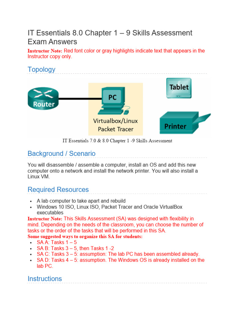 IT Essentials 8.0 Chapter 1 - 9 Skills Assessment Exam Answers | PDF | Booting | Bios
