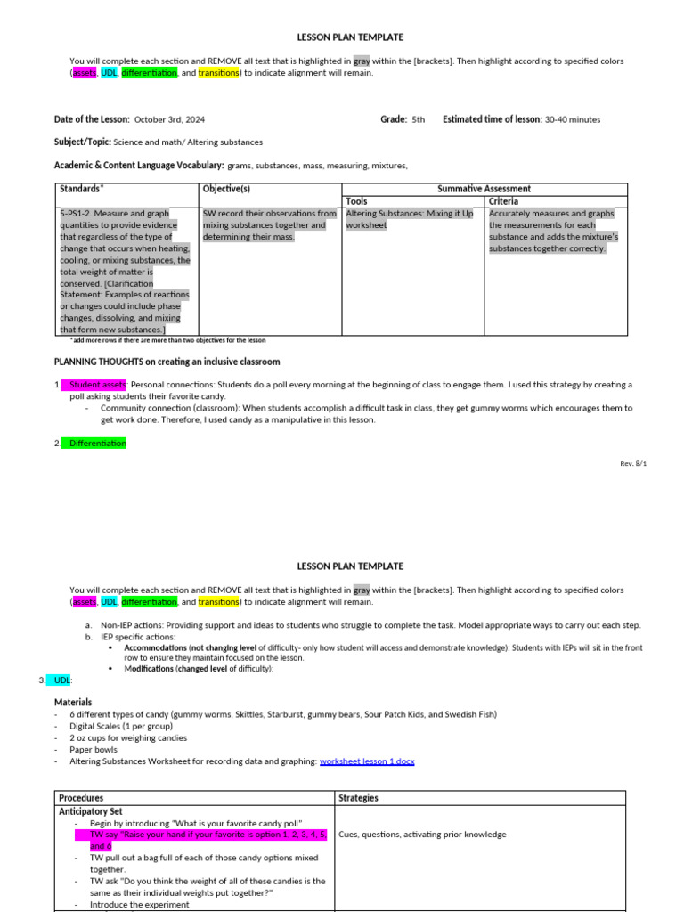 Lesson Plan 1 | PDF | Lesson Plan | Mixture