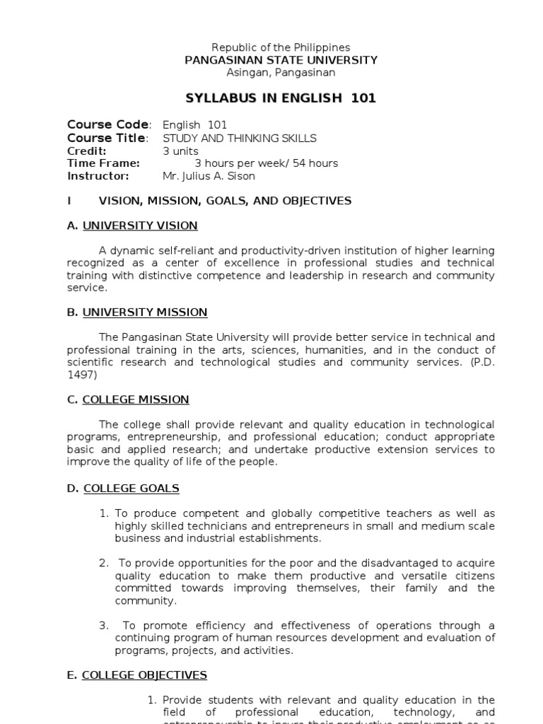 Study and Thinking Skills Syllabus | PDF | Reading Comprehension ...
