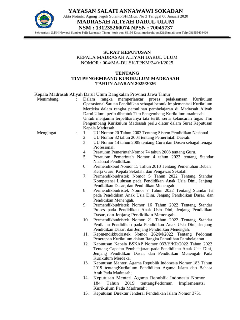 1b. SK Tim Pengembang Kurikulum | PDF