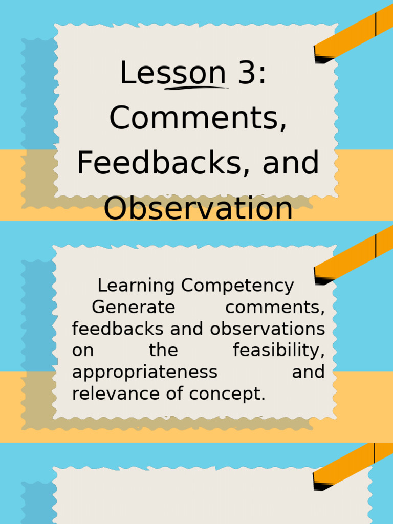 Comments, Feedback and Observations - Lesson 3' | PDF | Goal Setting ...