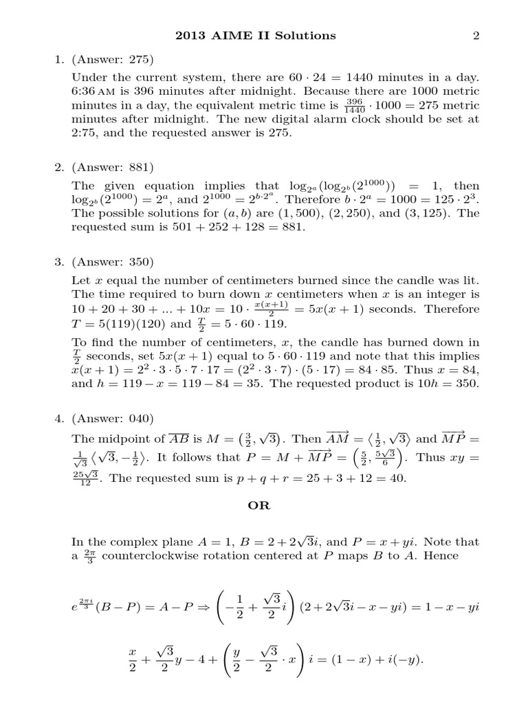 2013AIME-IISolutions | PDF | Mathematics | Mathematical Objects