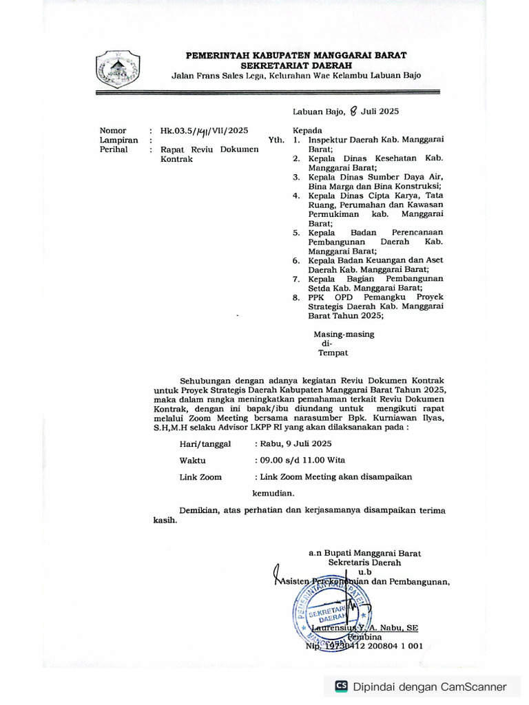 Undangan Rapat Reviu Dokumen Kontrak | PDF