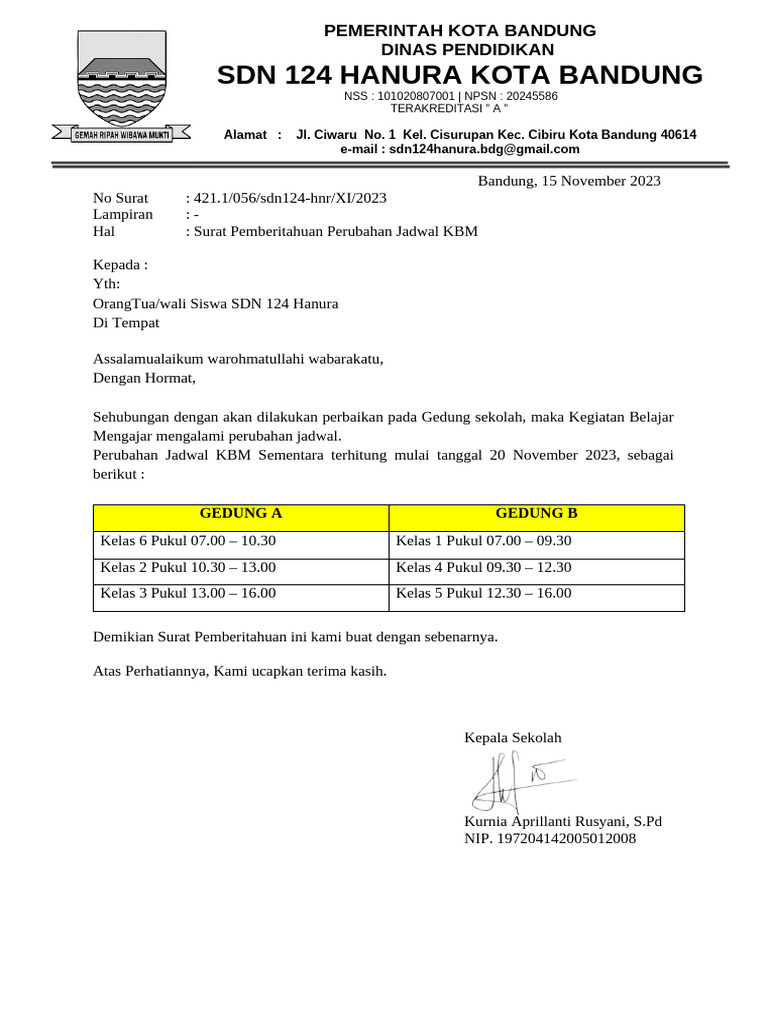 Surat Pemberitahuan KBM | PDF