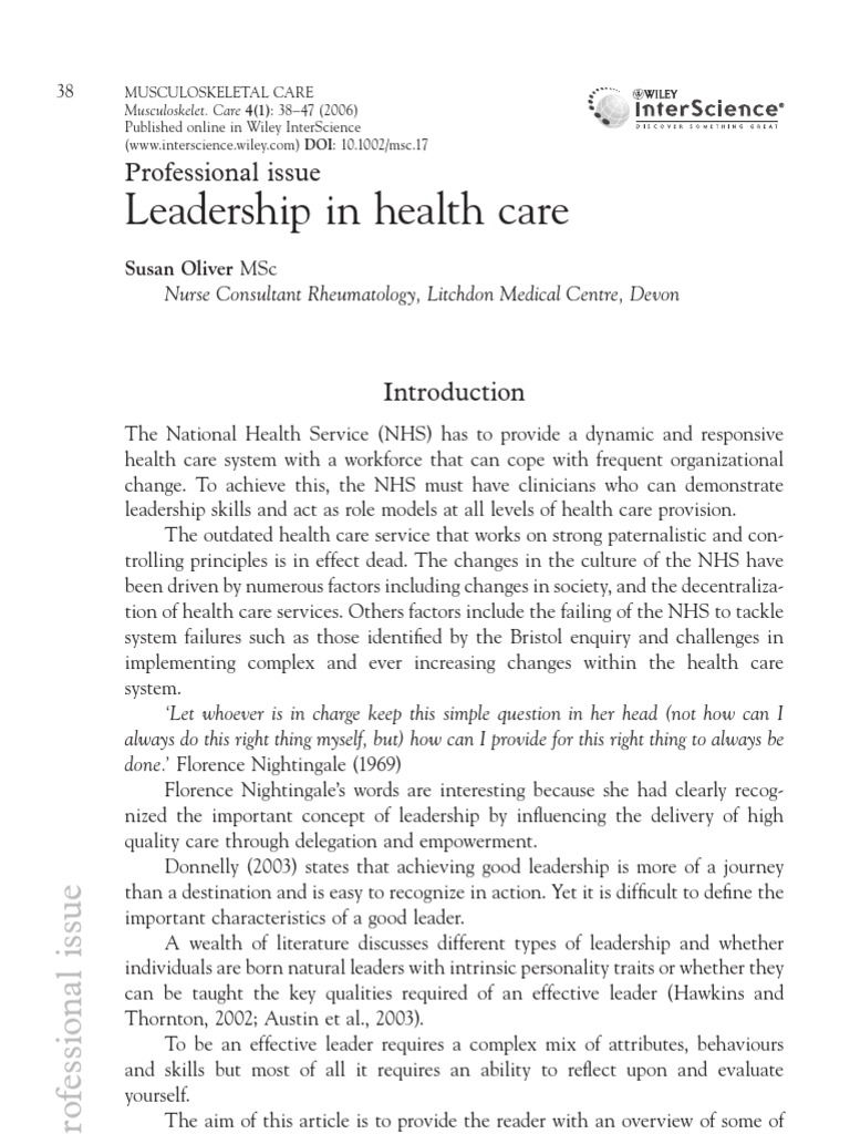 Leadership in Health Care | National Health Service | Leadership