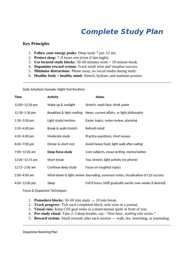 Complete Study Plan | PDF