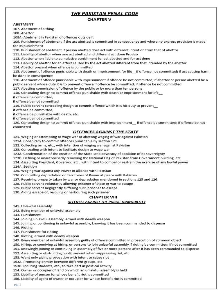 Pakistan Penal Code: Abetment & Offences | PDF | Aiding And Abetting ...