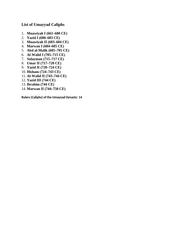 List of Umayyad Caliphs | PDF