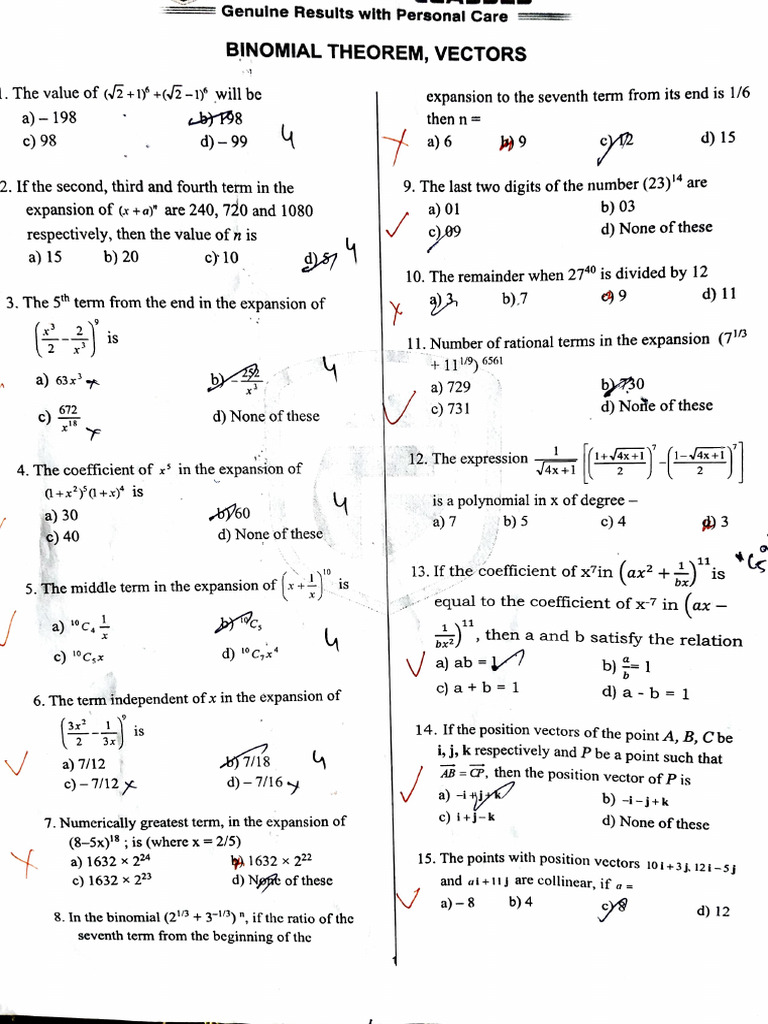 Maths Doo Binominsl and Vector DPP QP | PDF | Number Theory | Abstract Algebra