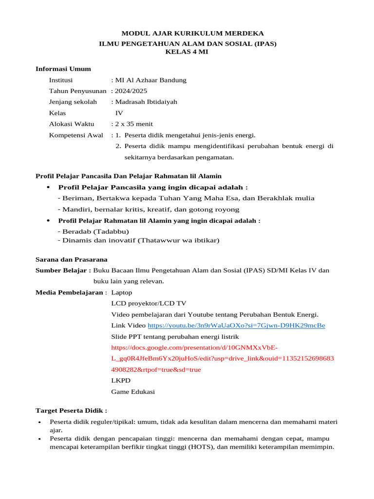 Contoh Modul Ajar-1 | PDF