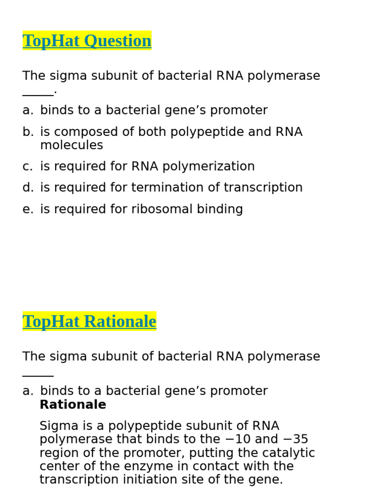 Sigma Subunit in Bacterial RNA Polymerase | PDF | Genetic Code ...