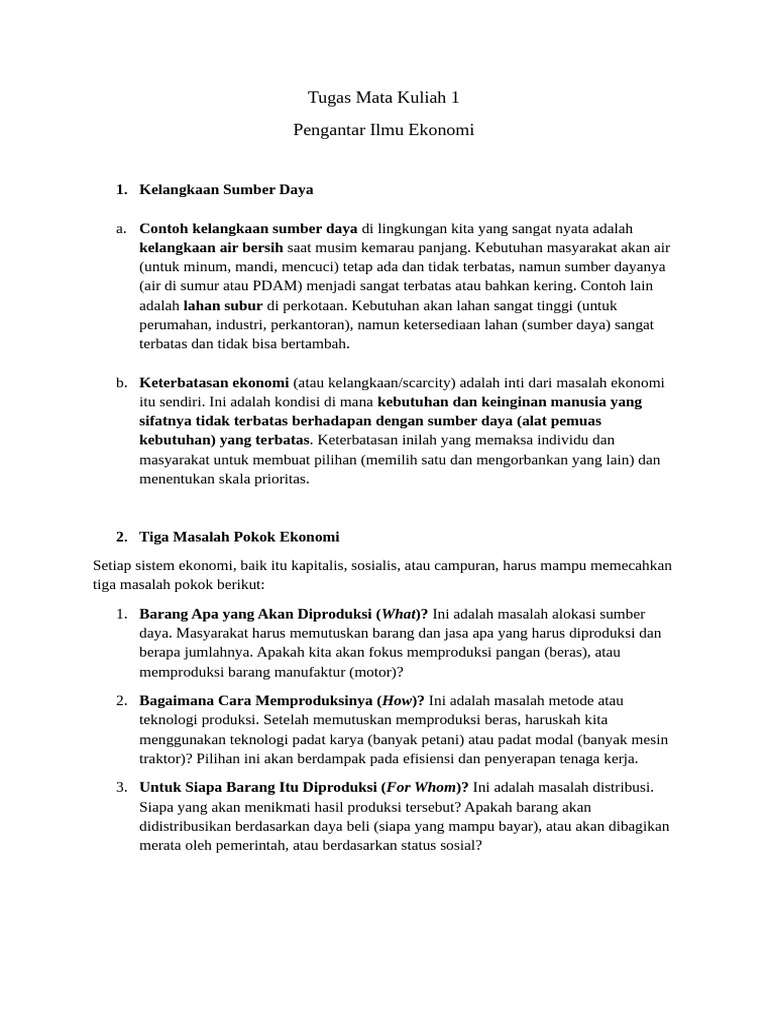 Tugas Mata Kuliah 1 Pengantar Ilmu Ekonomi | PDF