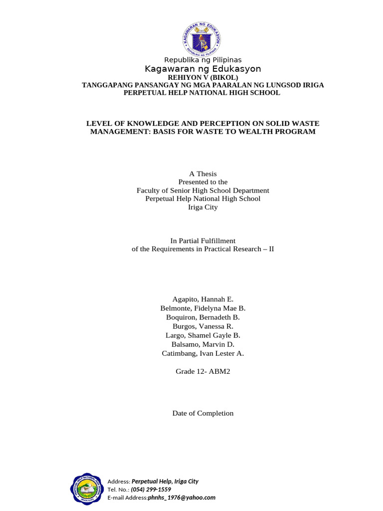Knowledge and Perception of Waste Management | PDF | Waste Management ...