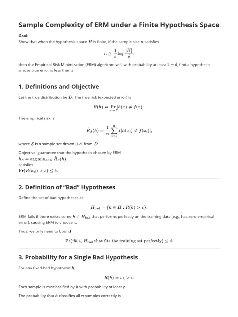 Sample Complexity of ERM Under A Finite Hypothesis Space: 1 ...
