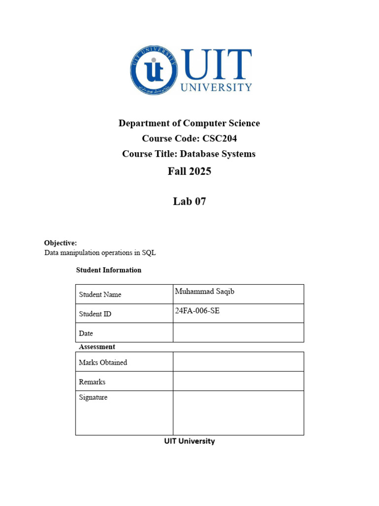 Lab07(24FA-006-SE) | PDF | Database Transaction | Databases