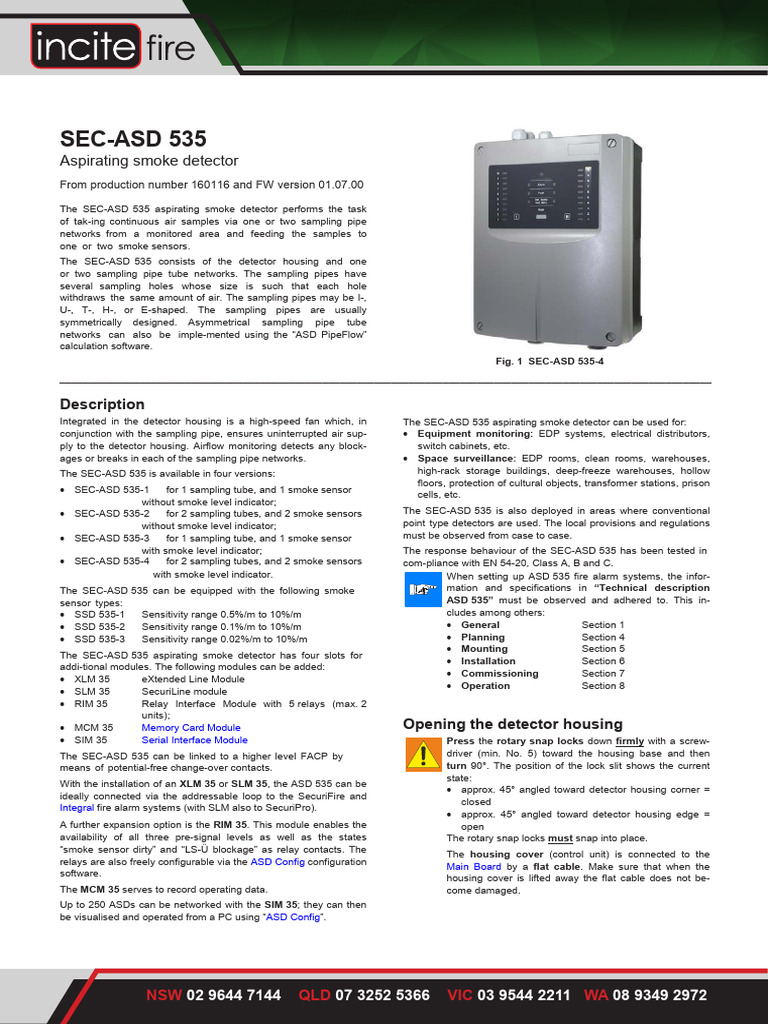 SEC-ASD 535 Aspirating Smoke Detector | PDF | Equipment | Computer ...