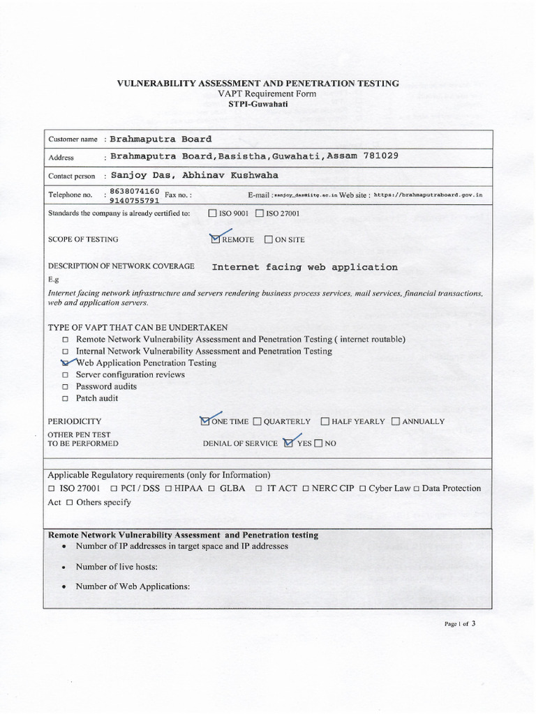 VAPT Form | PDF