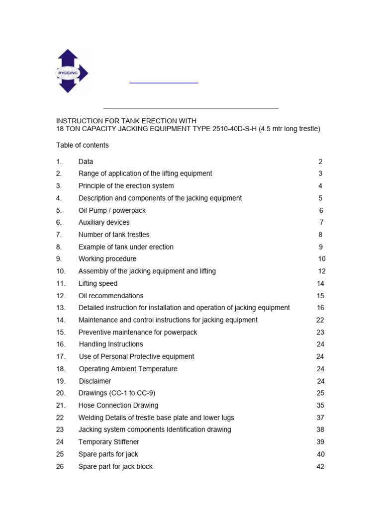 Tank Erection Manual for 18 Ton Jacking System | PDF | Viscosity | Pump