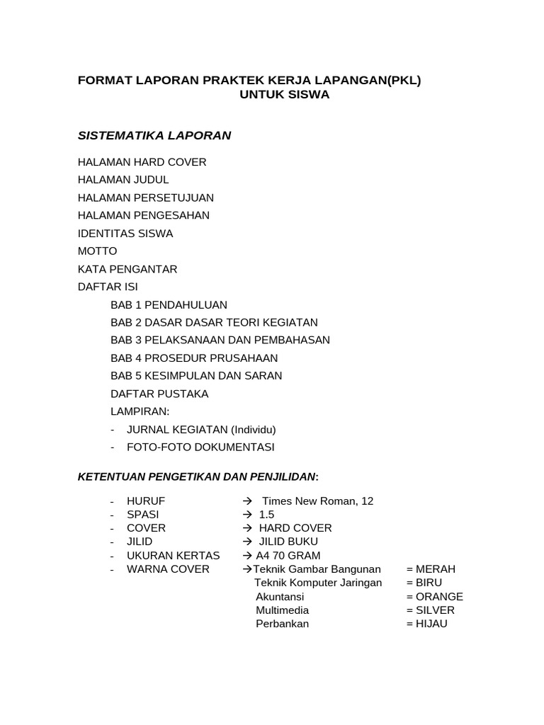 FORMAT LAPORAN PKL SMKN 1 KEMLAGI 2024 | PDF