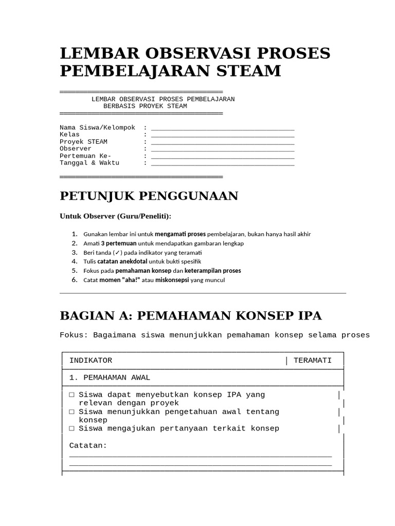 Observasi Pembelajaran Proyek STEAM | PDF
