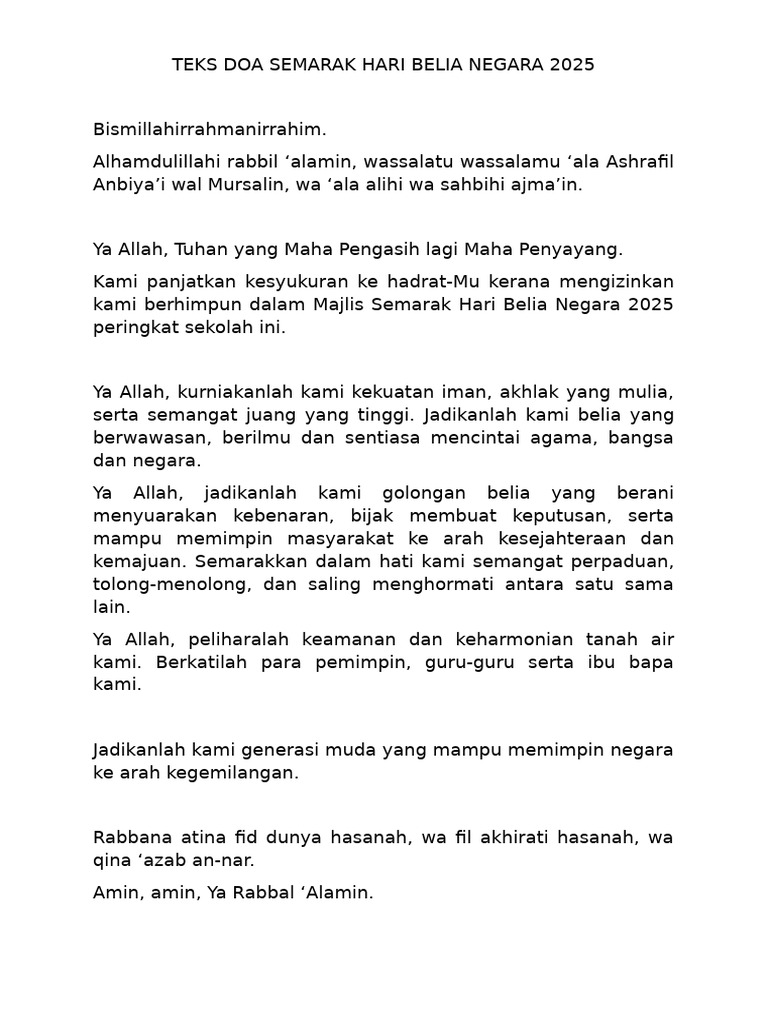 Teks Doa Semarak Hari Belia Negara 2025 - Copy | PDF