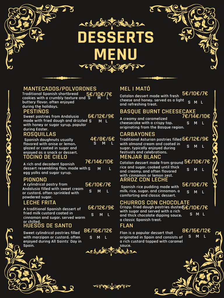 Black Vintage Style Cocktail Menu | PDF | Desserts | Baked Goods