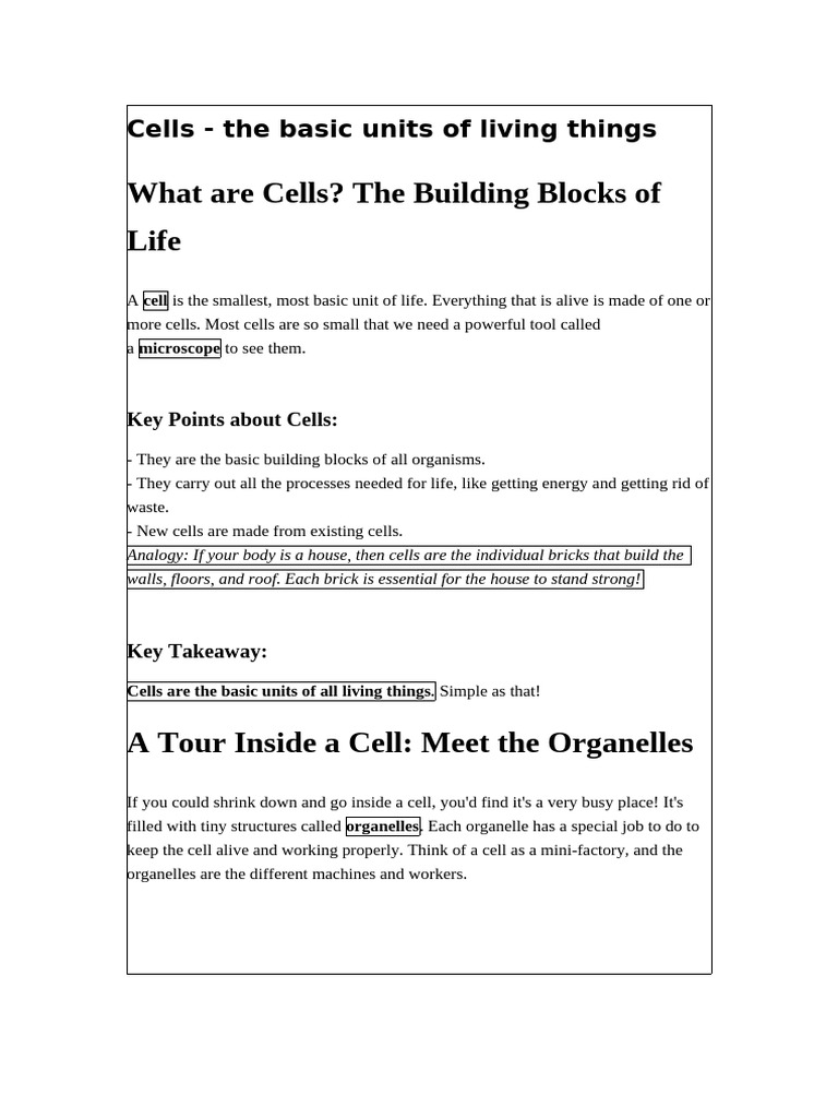 13 Cells - The Basic Units of Living Things | PDF | Cell (Biology) | Plants