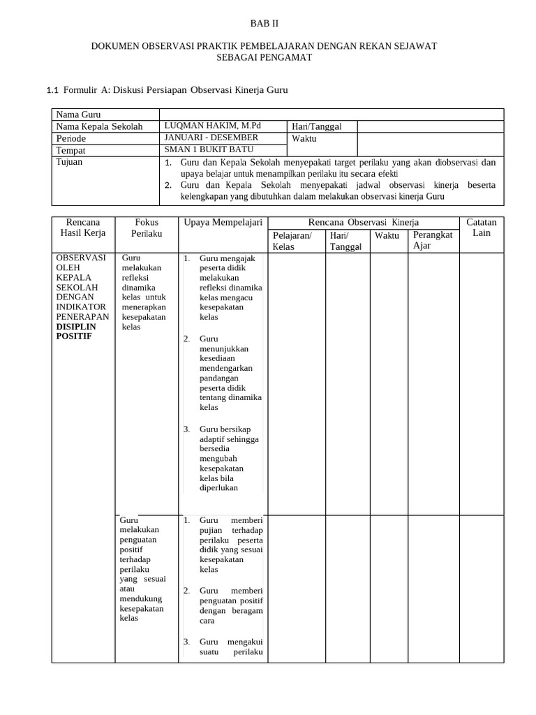 Form A - Pra Observasi - Tulis Nama Guru | PDF