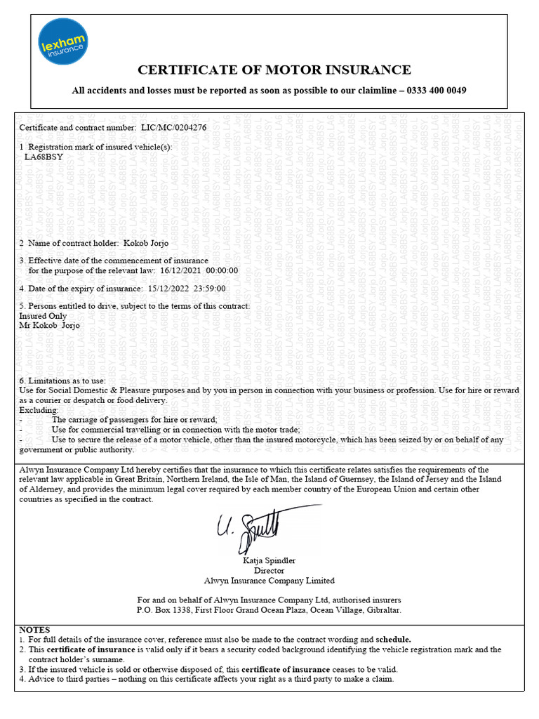 Certificate+of+Insurance 2 | PDF | Vehicles
