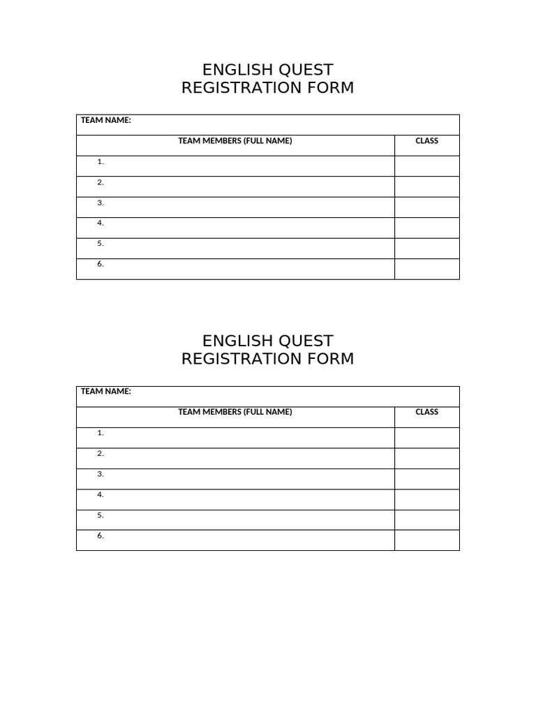 English Quest Registration Form | PDF