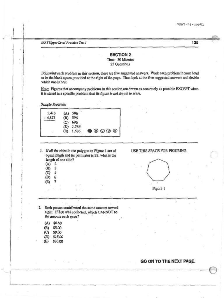 SSAT Upper Level Practice Test I | PDF