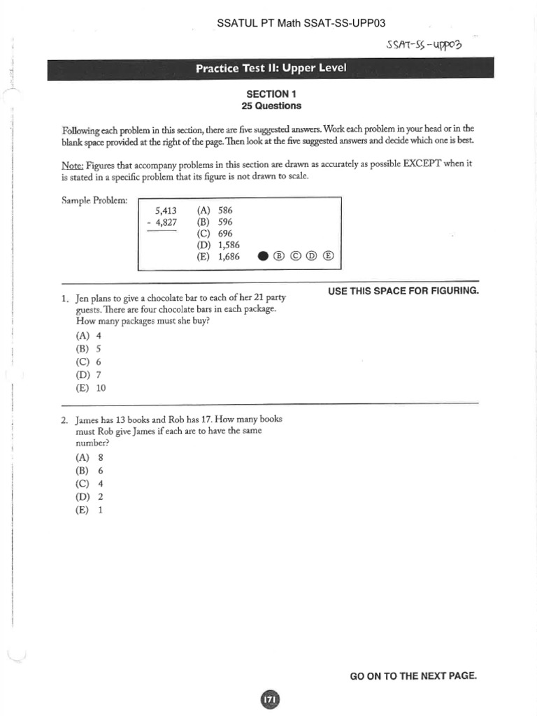 SSATUL PT Math SSAT-SS-UPP03 | PDF | Roommate