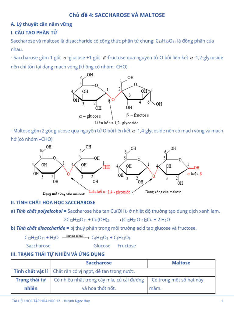 Chủ Đề 4. Saccharose Và Maltose | PDF
