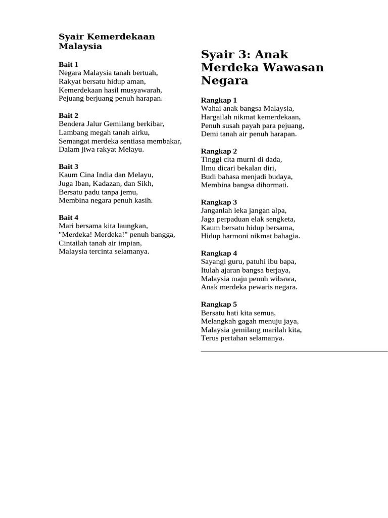 Teks Syair Kemerdekaan Malaysia | PDF