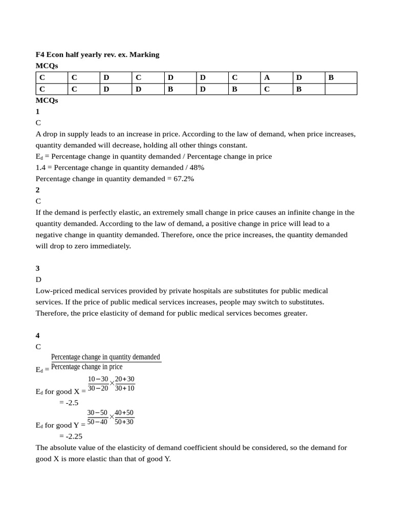 F4 Econ Half Yearly Rev. Ex. Marking | PDF | Tax Incidence | Demand