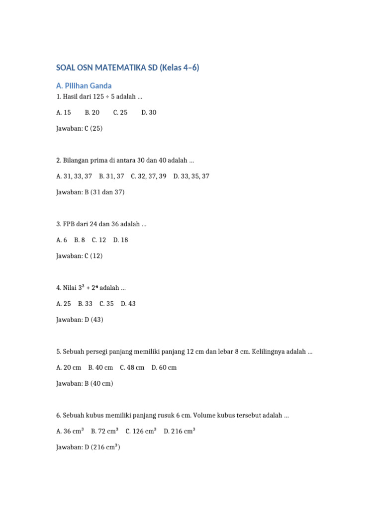 Soal_OSN_Matematika_SD_Kelas4-6 | PDF