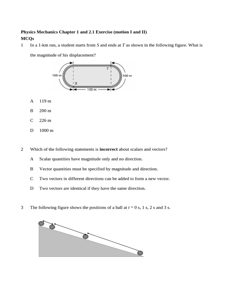 Physics Mechanics Chapter 1 and 2.1 Exercise (Motion I and II) | PDF ...