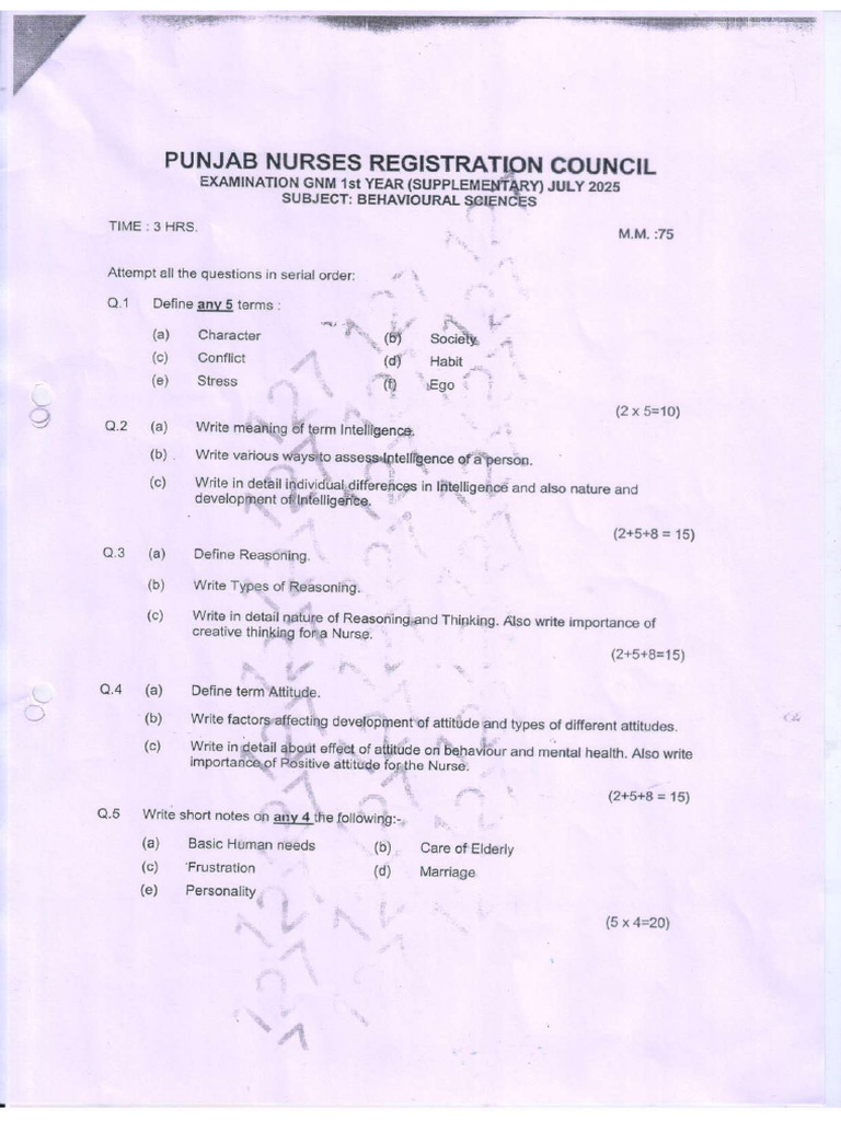 Question Papers Gnm July2025 | PDF