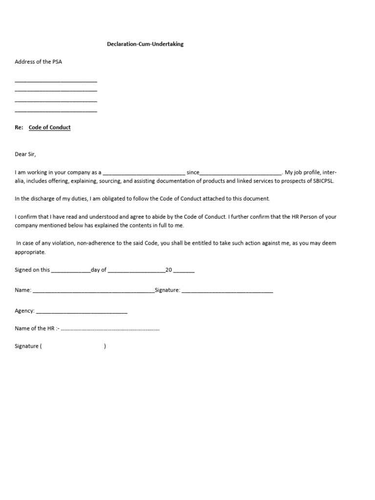 SBI - Declaration & Undertaking | PDF | Justice | Crime & Violence