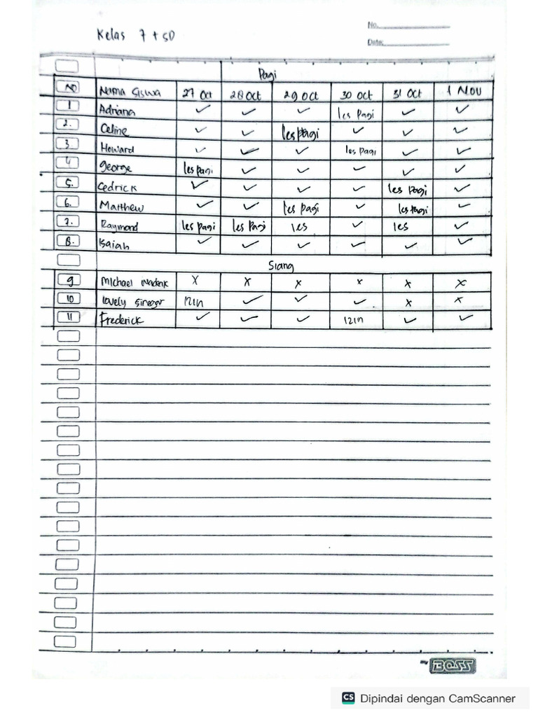 Absensi Murid Bintang 27 Oktober - 1 November 2025 | PDF