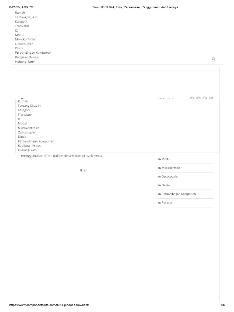 Pinout dan Fitur IC TL074 | PDF