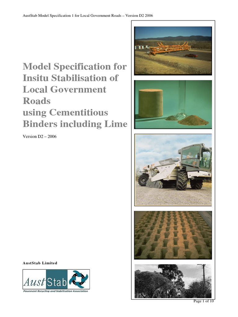 Model Specification For Insitu Stabilisation of Local Government Roads Using Cementitious ...