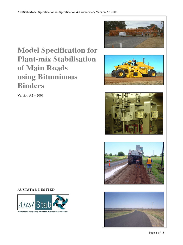 Model Specification for Plant-mix Stabilisation of Main Roads using Bituminous Binders Version ...