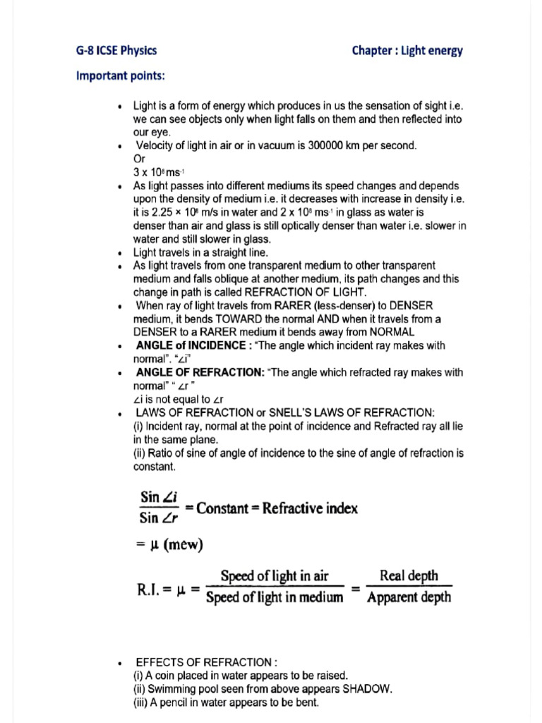 Understanding Light and Refraction Concepts | PDF | Refraction | Mirror