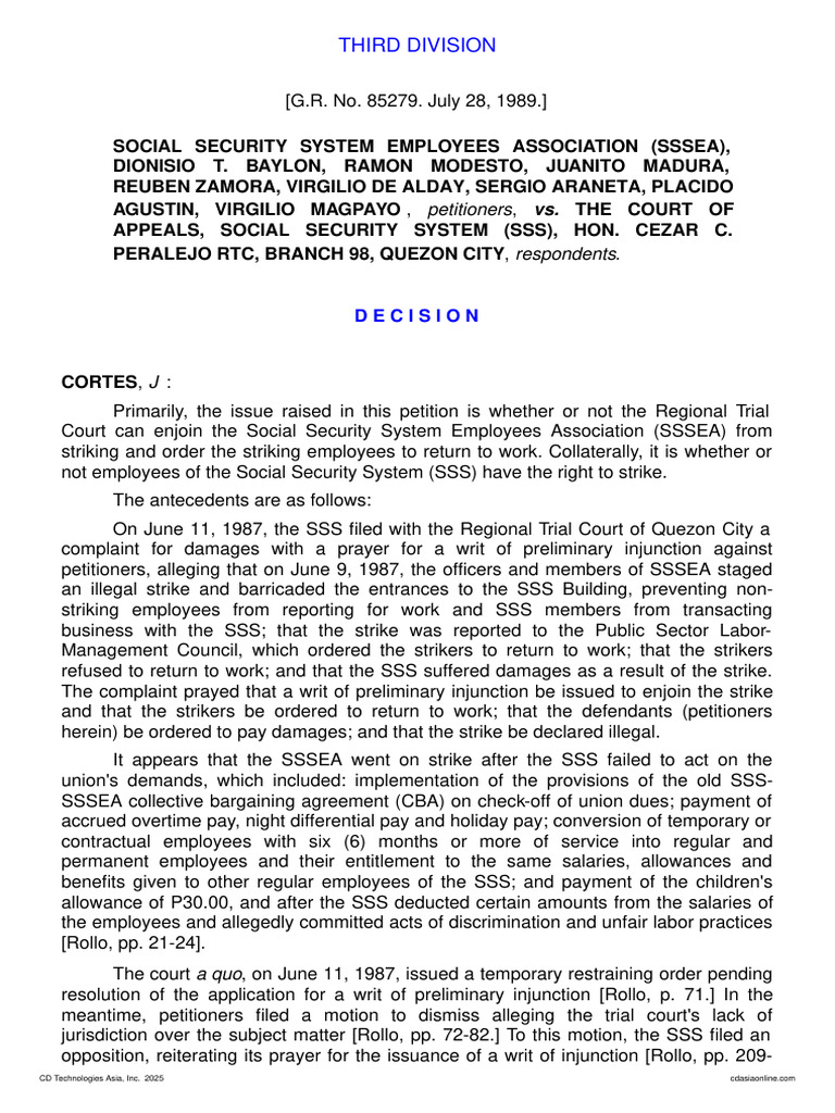 SSS Employees Association v. Court of Appeals, G.R. No. 85279, July 28 ...