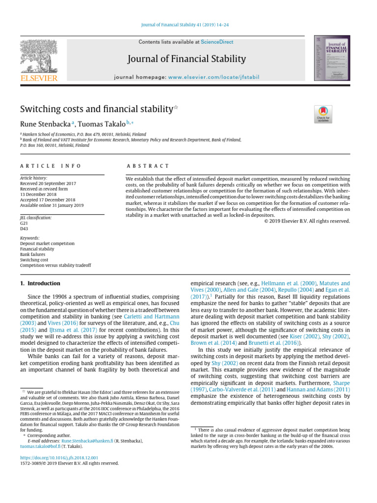 Switching Costs and Financial Stability 2019 Journal of Financial ...