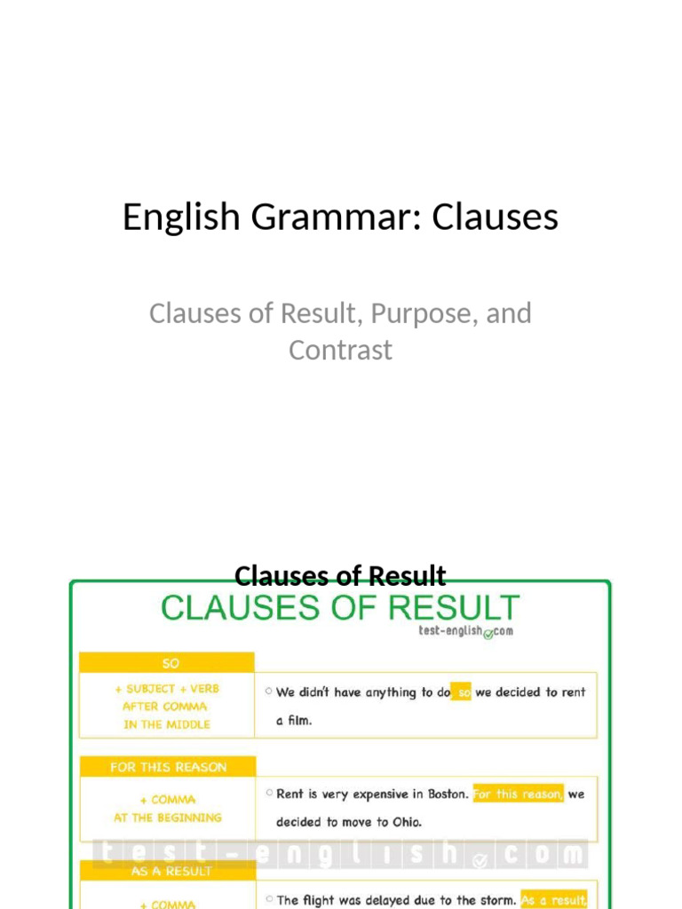 Clauses of Result Purpose Contrast Presentation | PDF