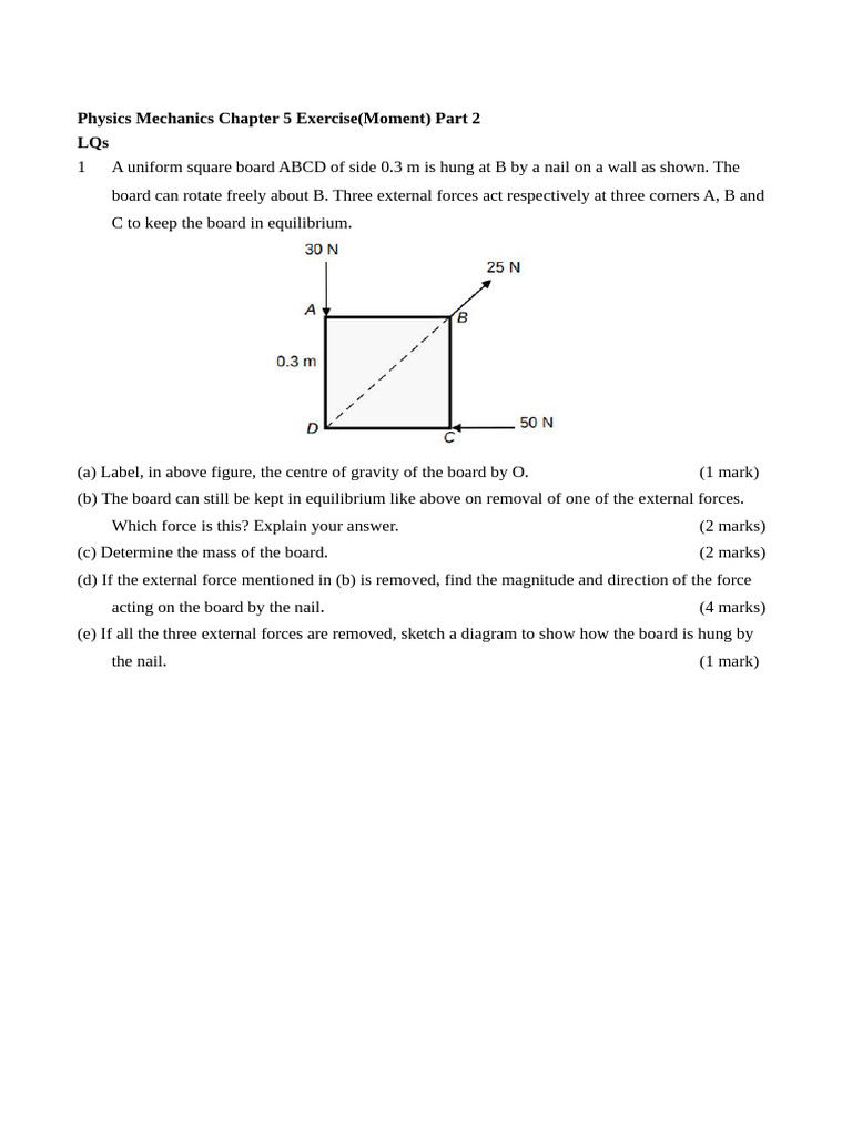 Physics Mechanics Chapter 5 Exercise (Moment) Part 2 | PDF | Force ...